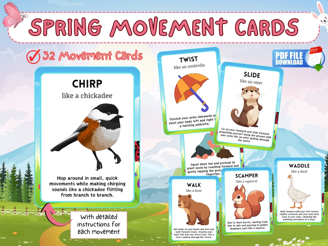 Spring Movement Exercise Cards for Kids | Fun Gross Motor Activity ...