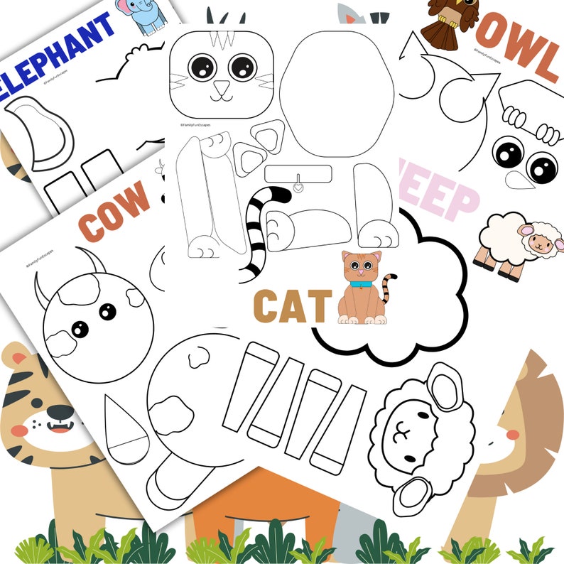 Color Cut and Paste Animals - Etsy