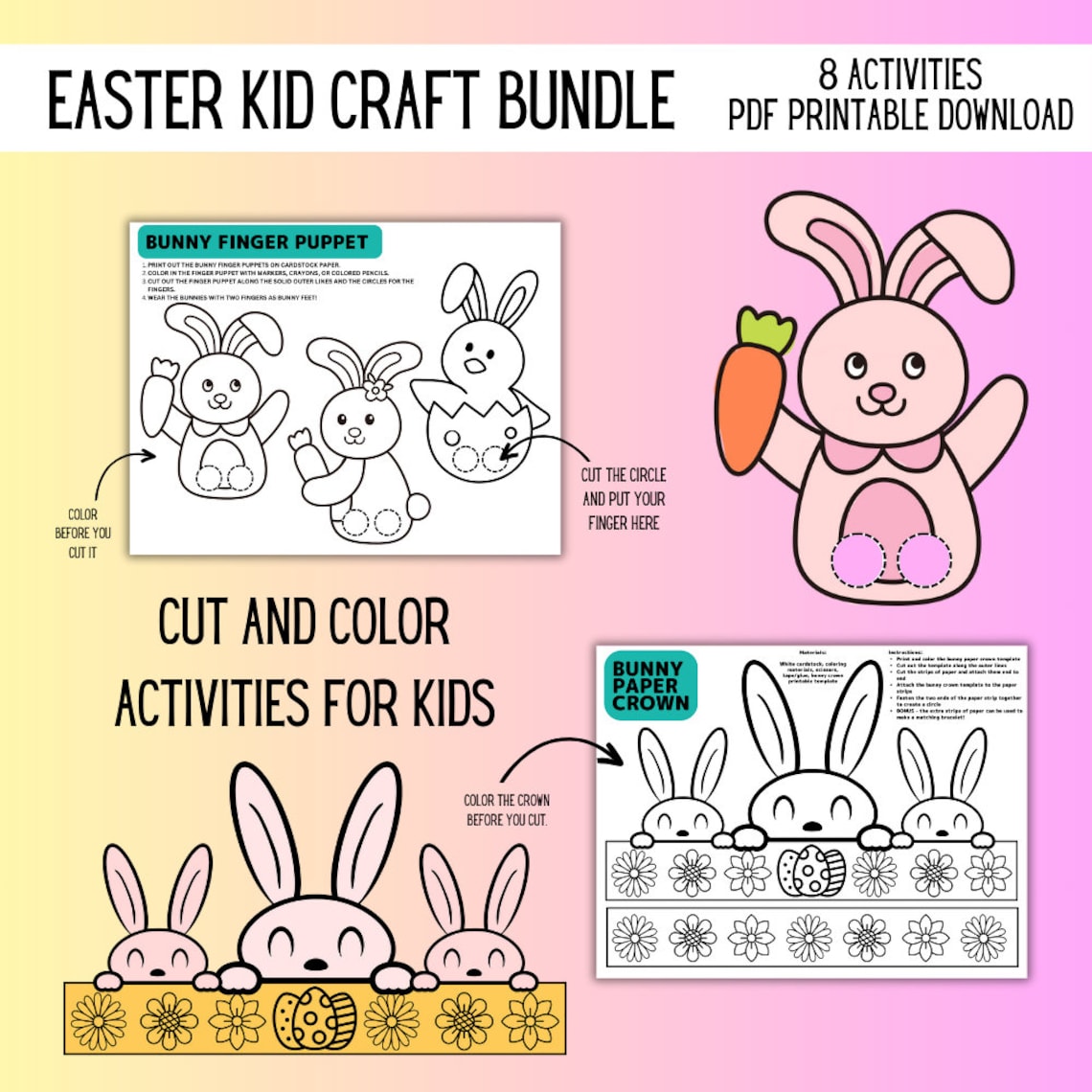 Easter Kid Crafts | Color and Cut Activities | Easter Bookmarks to ...