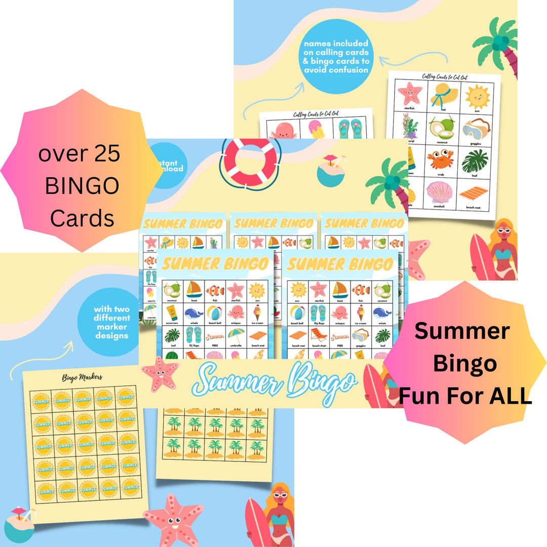 Summer Bingo | 25 Printable Cards | Fun Summer-themed Game | Family ...
