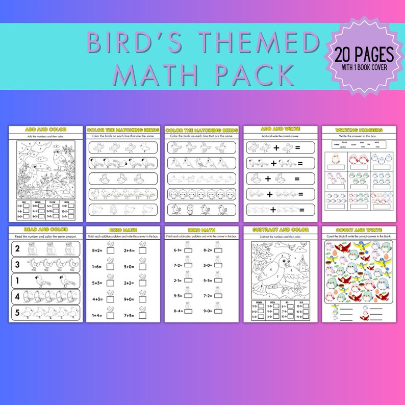 Bird Math Activity Pack: Printable Math Worksheets (digital Download ...