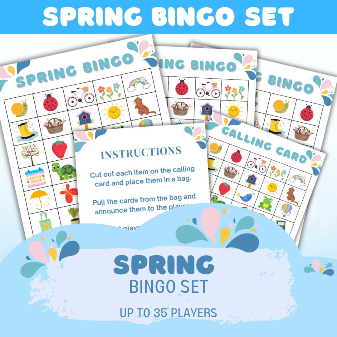 Spring Bingo Game | Fun Printable Bingo for up to 35 Players/ Spring ...