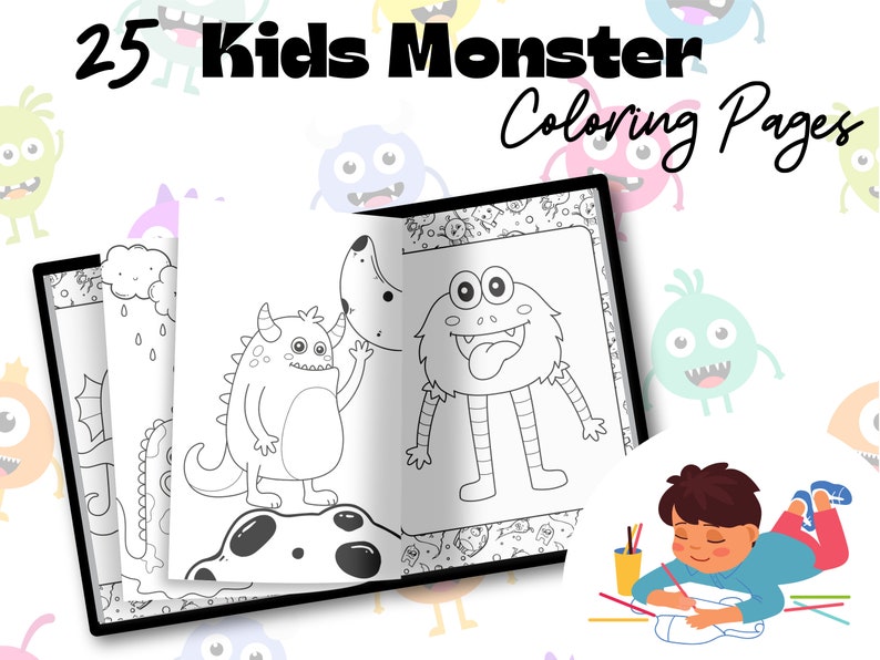 Kids Monster Coloring Pages - Etsy