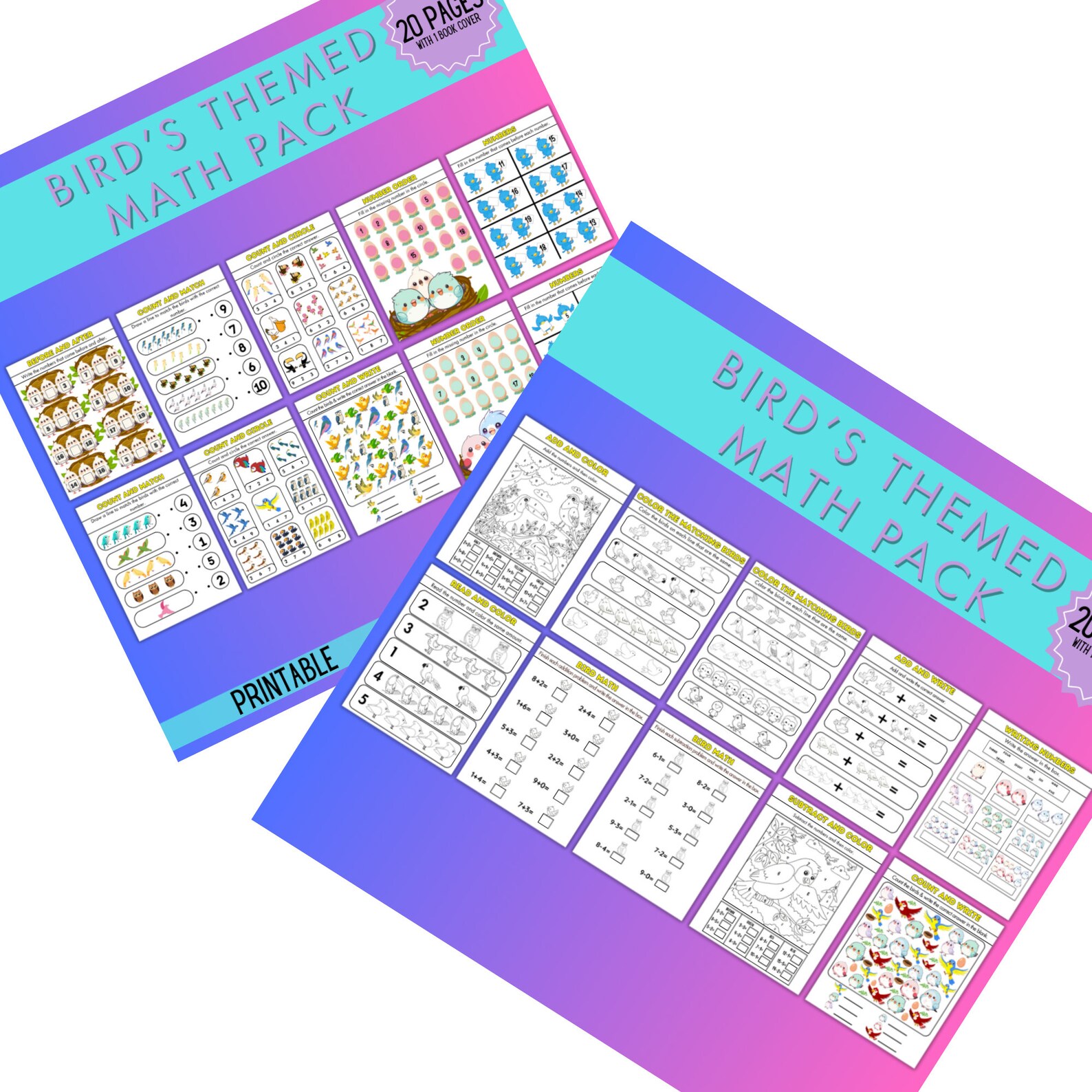 Bird Math Activity Pack: Printable Math Worksheets (digital Download ...