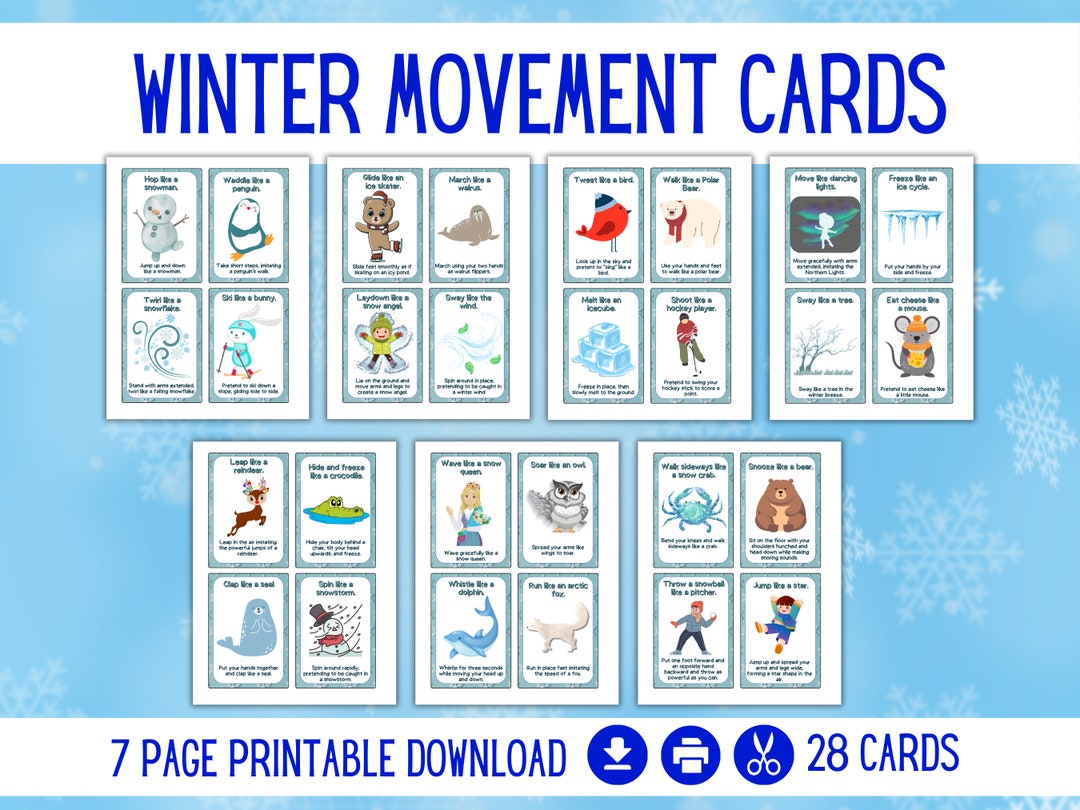 Winter Exercise Cards: Gross Motor Skill Activities (digital Download ...