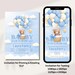 Editable Blue Bear Balloon Baby Shower Invitation, Blue Boy Boho Bear ...