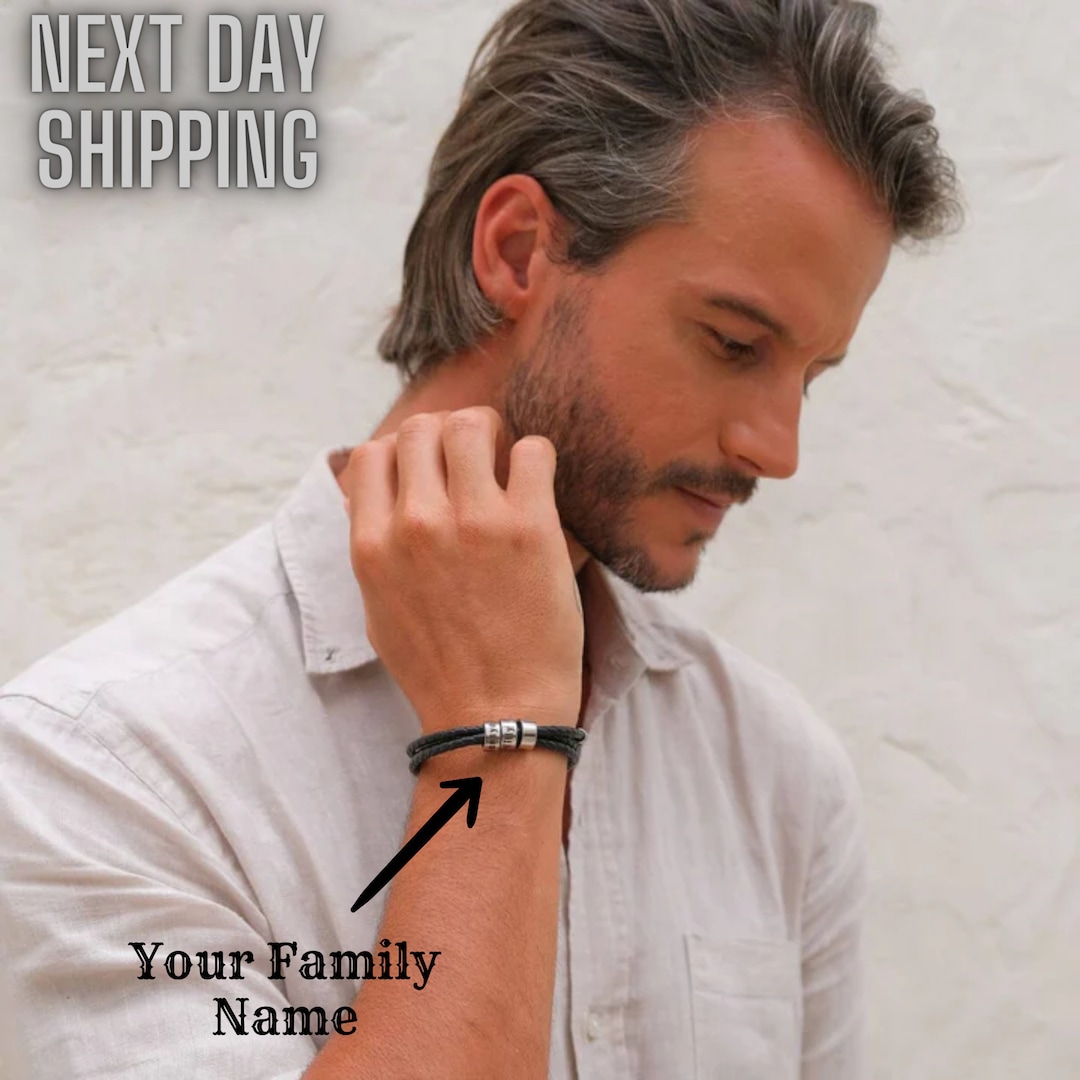 Personalized Leather Bracelet for Men, Braided Leather Bracelet With ...