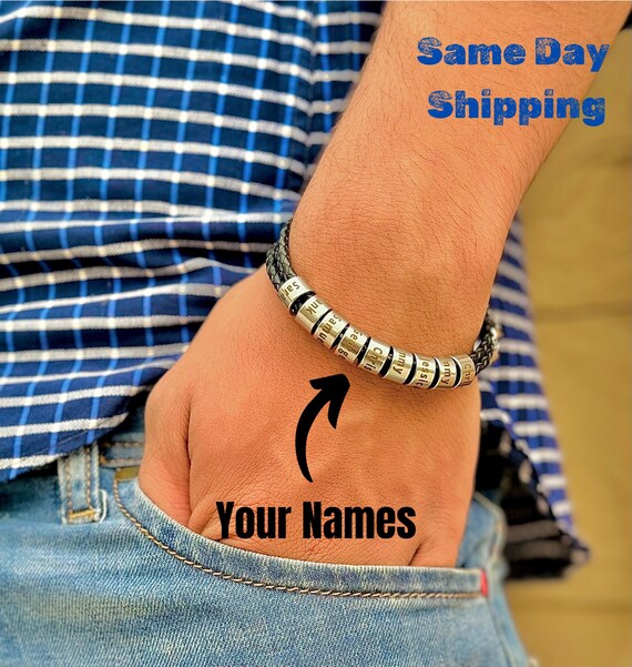 Buy Engraved Mens Leather Bracelet With Beads Braided Leather Bracelet With Custom Beads Engraved Gift Anniversary Gifts Birthday Gift Online in India Etsy