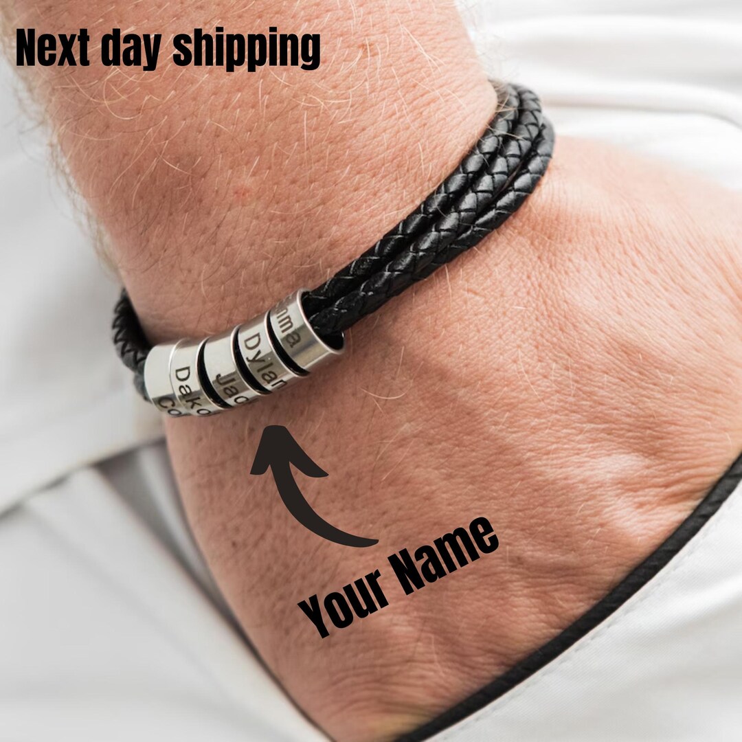 Custom Mens Bracelet, Personalized Leather Bracelet, Braided Bracelet ...