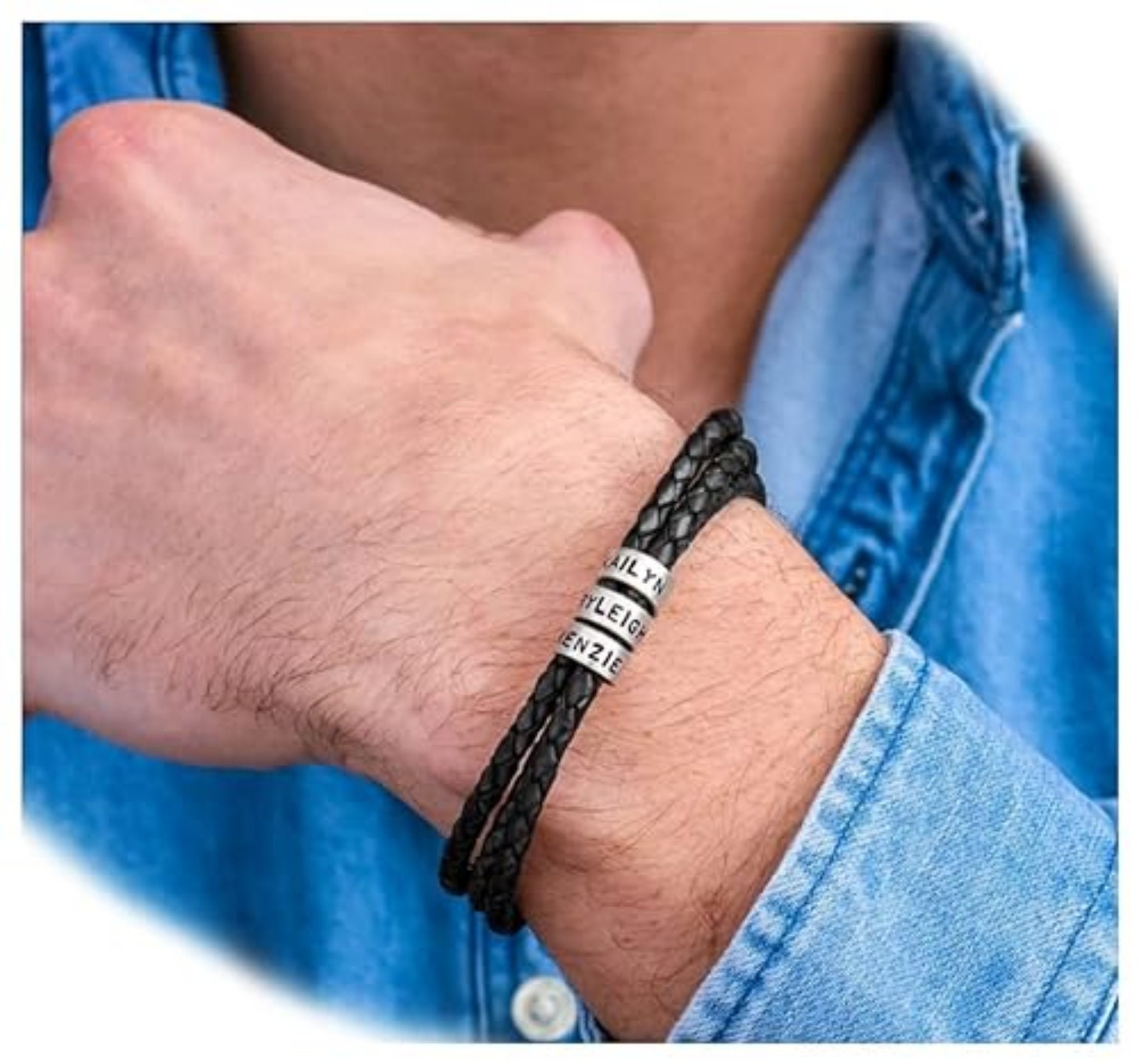 Personalized Leather Bracelet for Men, Braided Leather Bracelet With ...