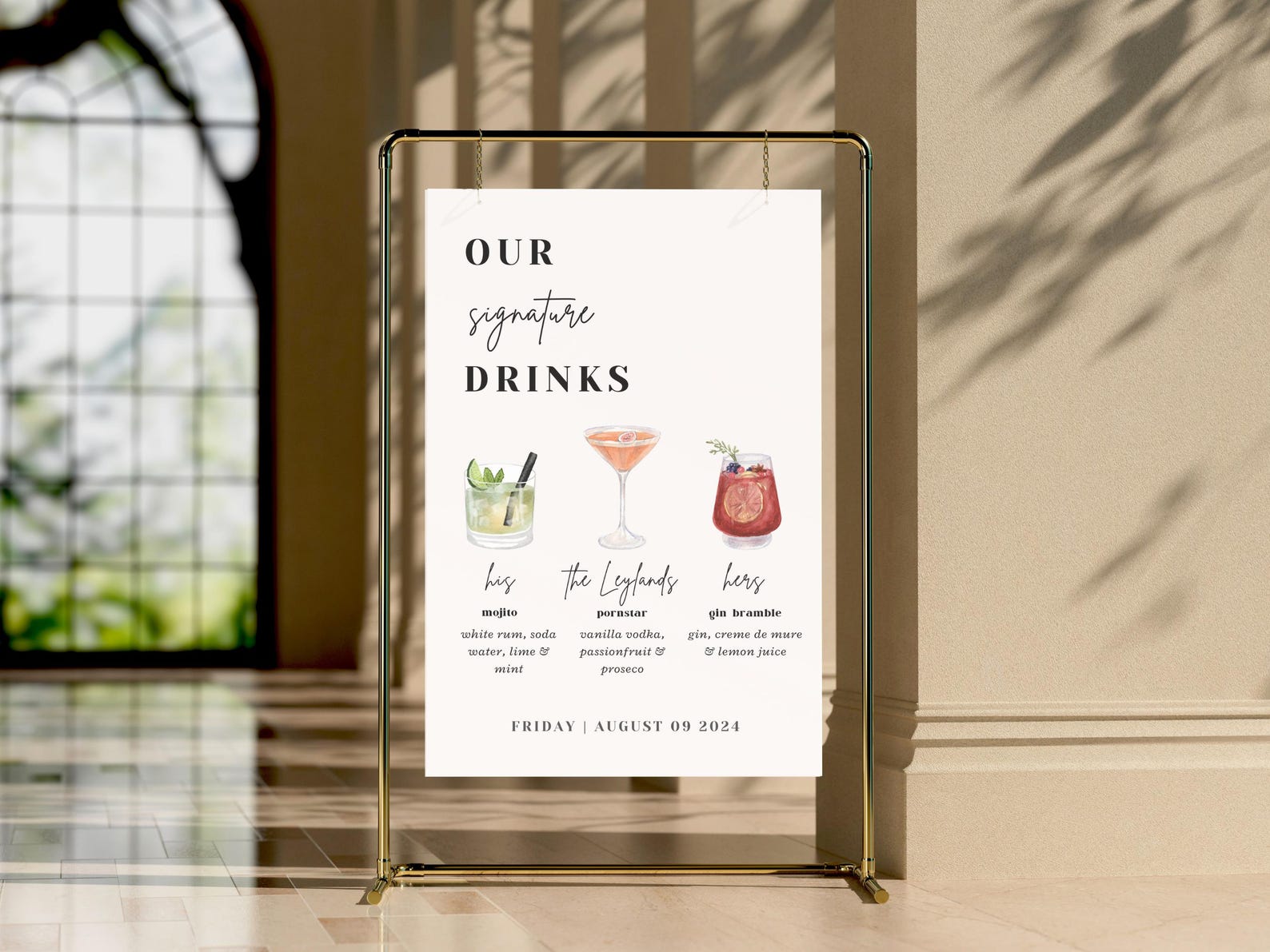 Signature Drinks Signage, Wedding Signage, Bar Menu Template, Modern ...