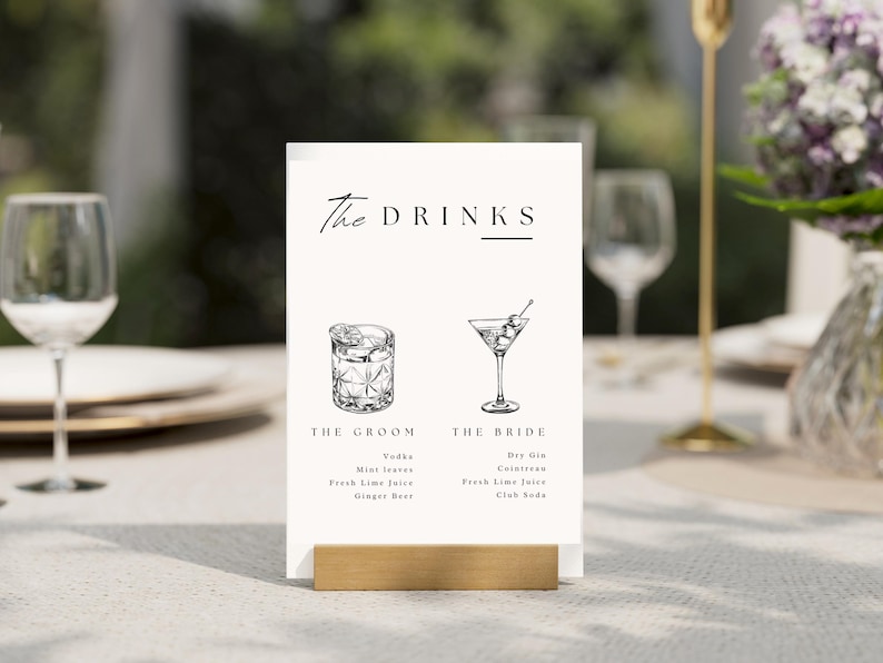 Signature Drinks Signage, Wedding Signage, Bar Menu Template, Modern ...