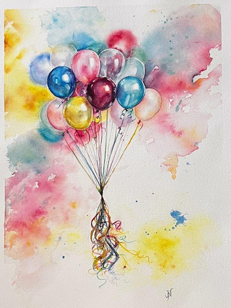 Glass Balloons - 11 3/4 X 15 3/4 Original Watercolor Painting of a ...