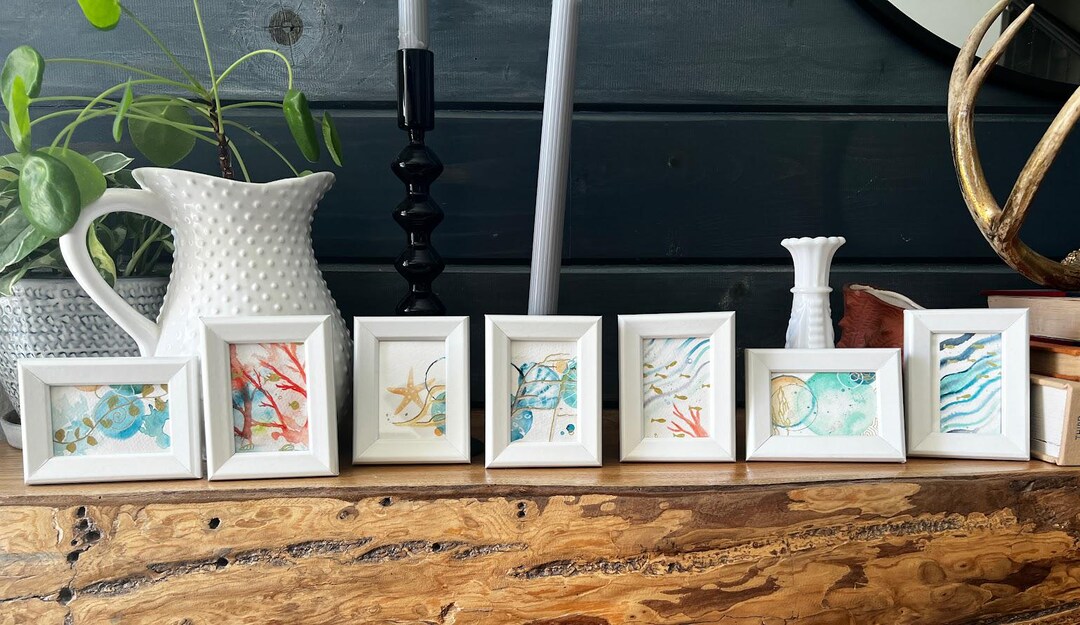 Framed Minis - Ocean Inspired Abstract 2x3 Original Watercolor in a ...