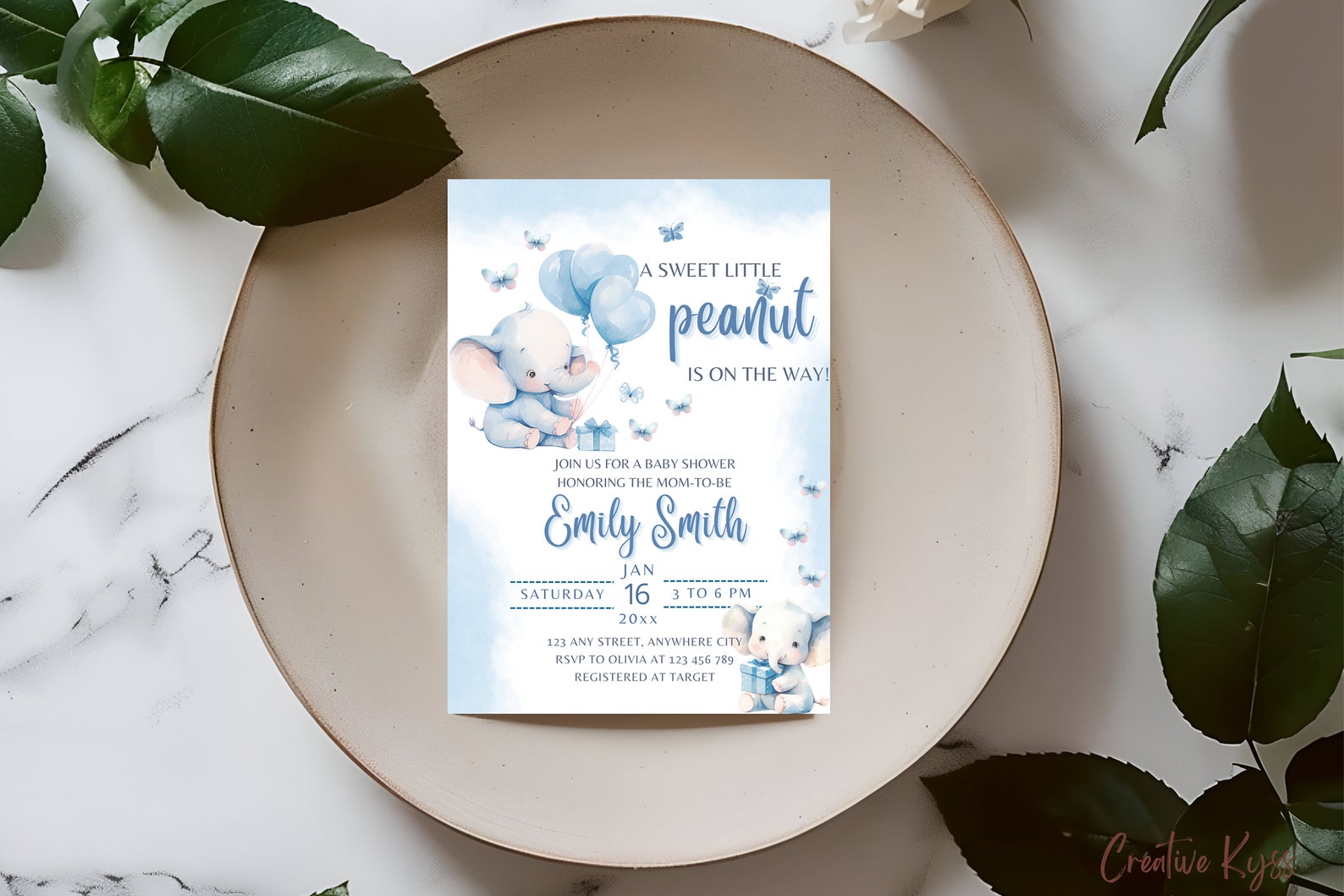Editable Elephant Baby Shower Invitation, Baby Boy Elephant Invitation ...