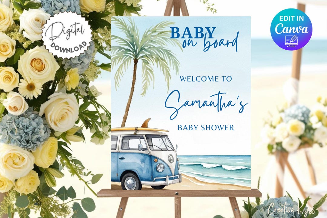 Baby on Board Baby Shower Welcome Sign Template, Summer Baby Shower ...
