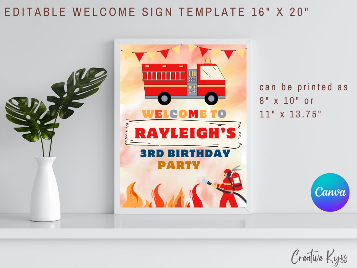 Firetruck Birthday Welcome Sign Template Firetruck Birthday Welcome ...
