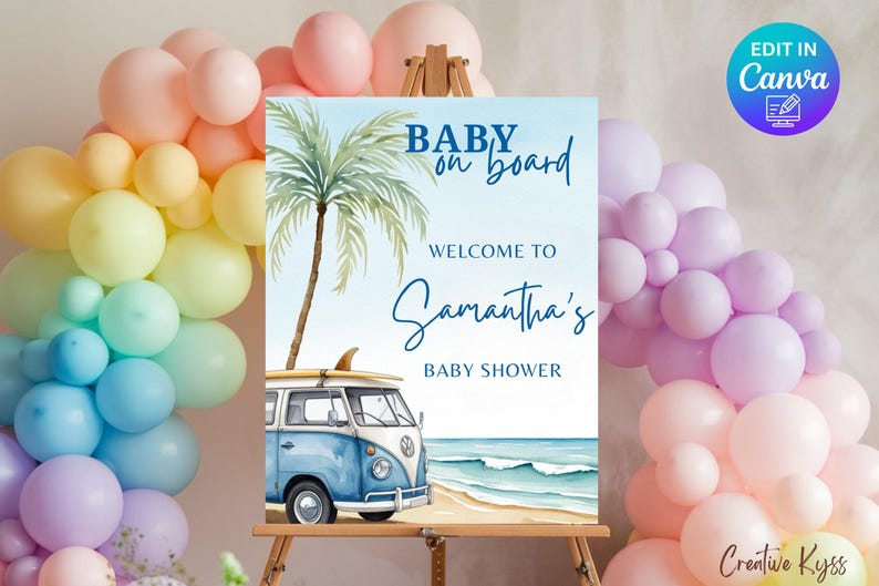 Baby on Board Baby Shower Welcome Sign Template, Summer Baby Shower ...