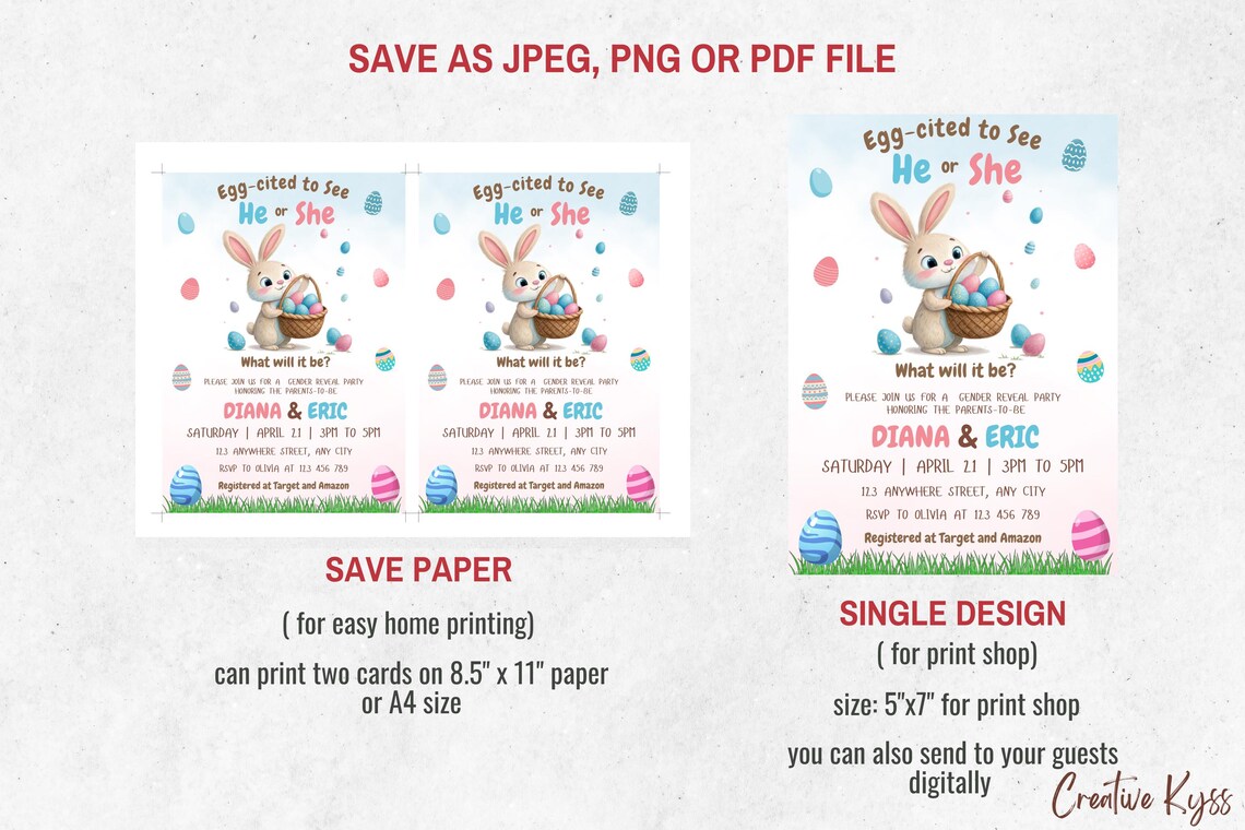 Easter Gender Reveal Invitation Template, Easter Egg Gender Reveal ...