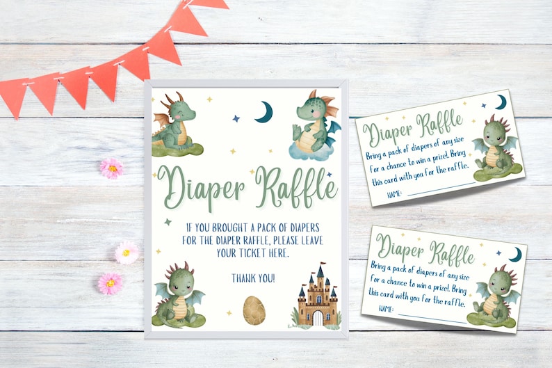Dragon Baby Shower Diaper Raffle Sign Template, A Little Dragon Baby ...