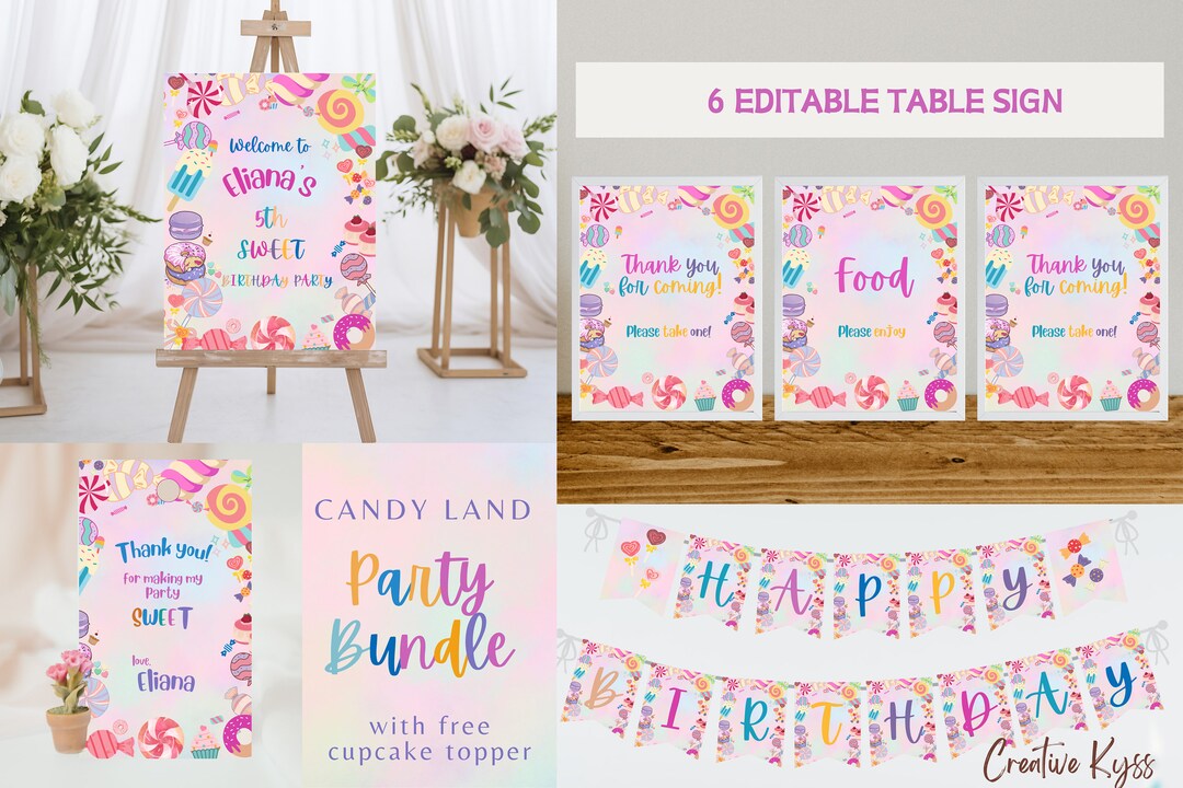Candyland Theme Birthday Party Invitation Bundle Template | Candyland ...