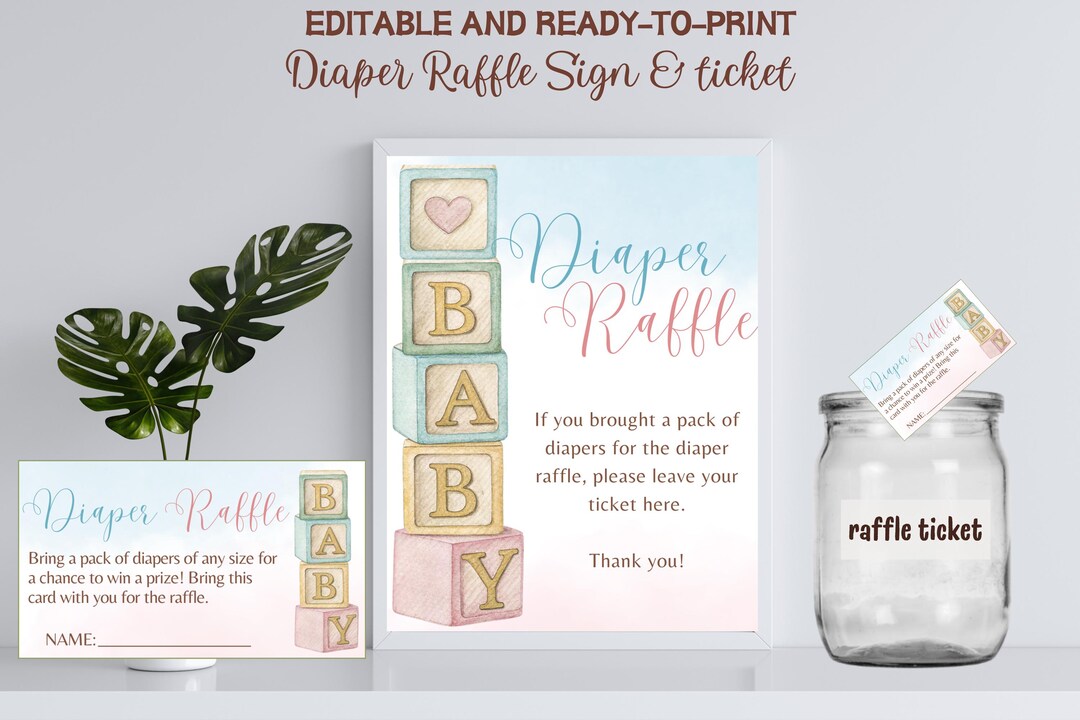 Baby Blocks Gender Reveal Diaper Raffle Game Template, Boho Blocks ...