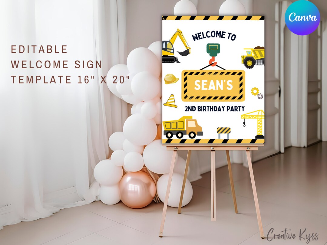 Construction Party Welcome Sign Template, Construction Vehicles ...