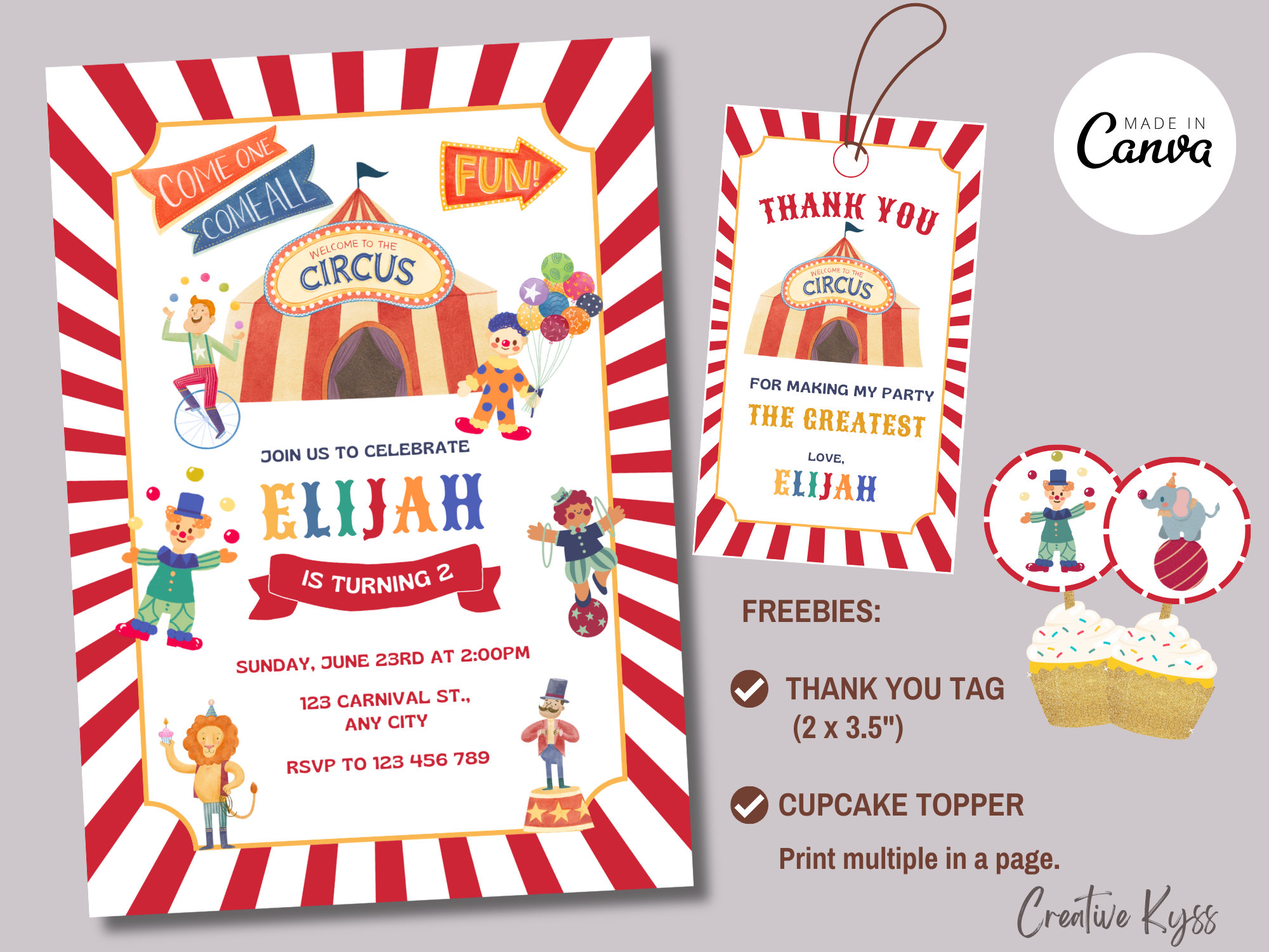 Carnival Birthday Invitation Template, Circus Birthday Invitation ...