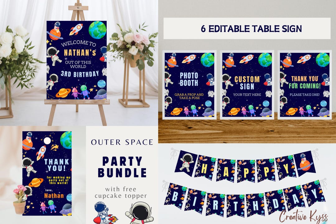 Outer Space Theme Birthday Party Bundle Template | Outer Space Birthday ...