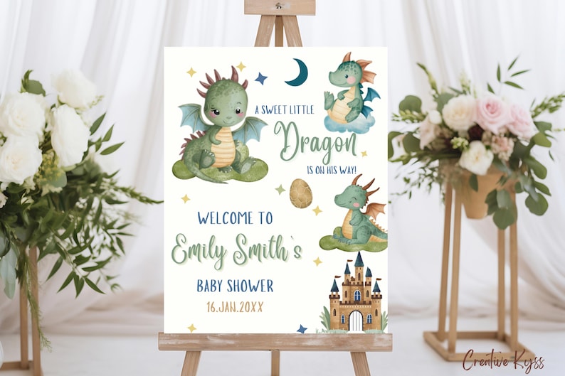 Dragon Baby Shower Welcome Sign Template, A Little Dragon Baby Shower ...