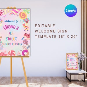 Editable Sweet Candy Land Welcome Sign, Sweets Welcome Sign Template ...