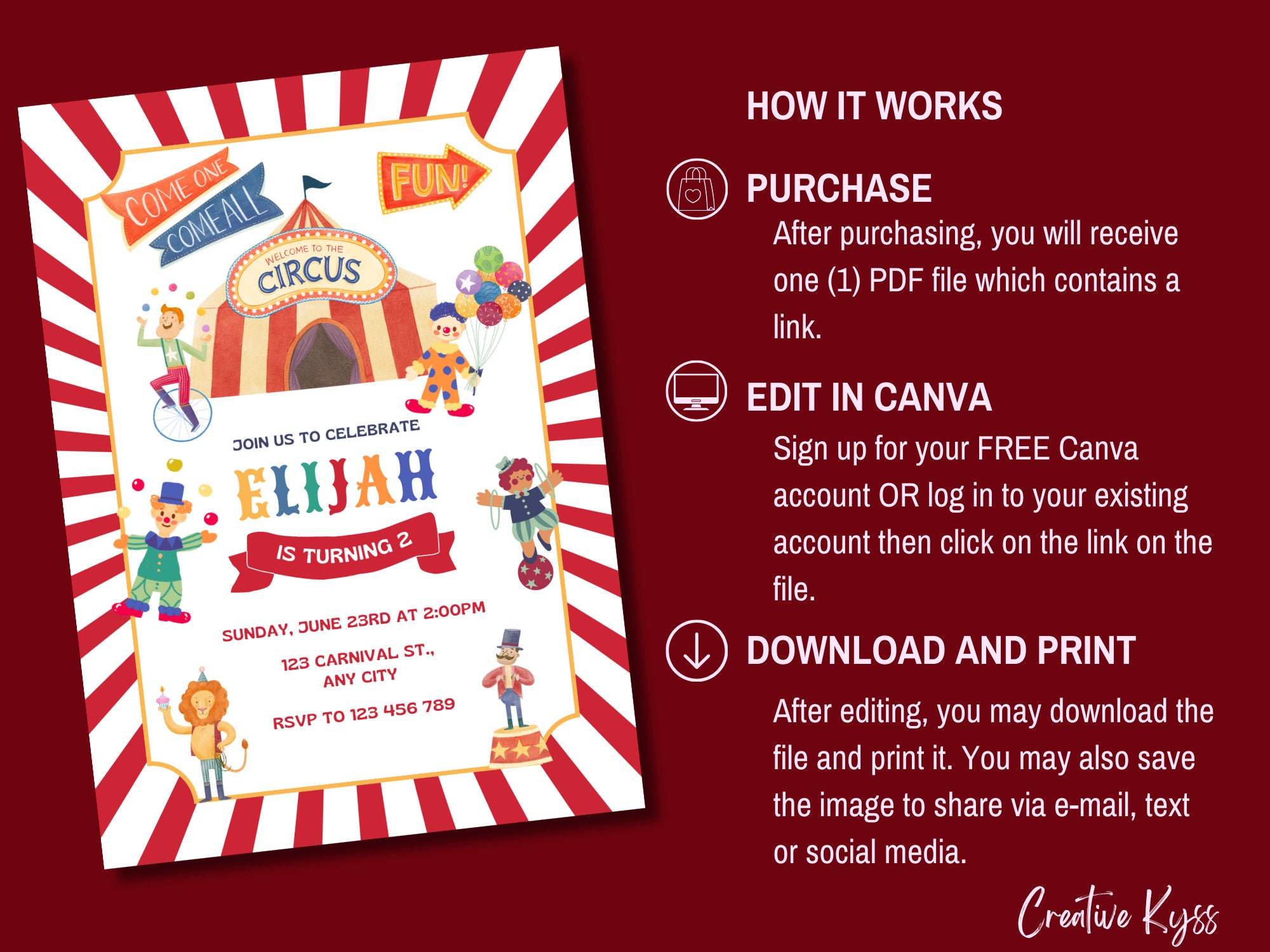 Carnival Birthday Invitation Template, Circus Birthday Invitation ...