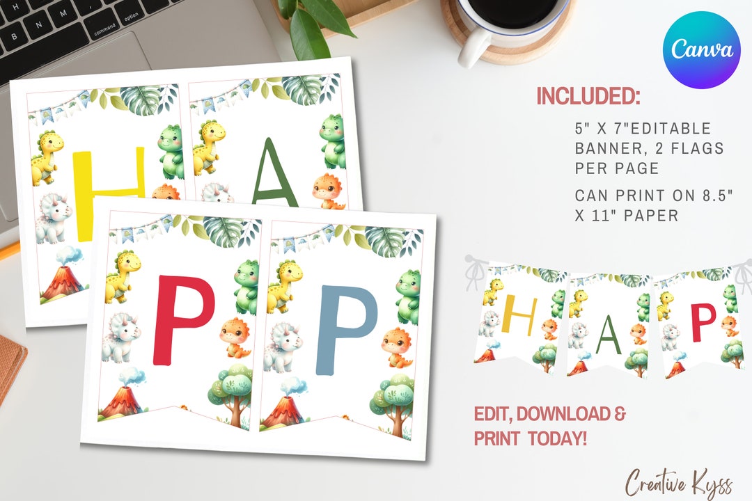 Editable Dinosaur Birthday Party Banner Template, Dinosaur Birthday ...