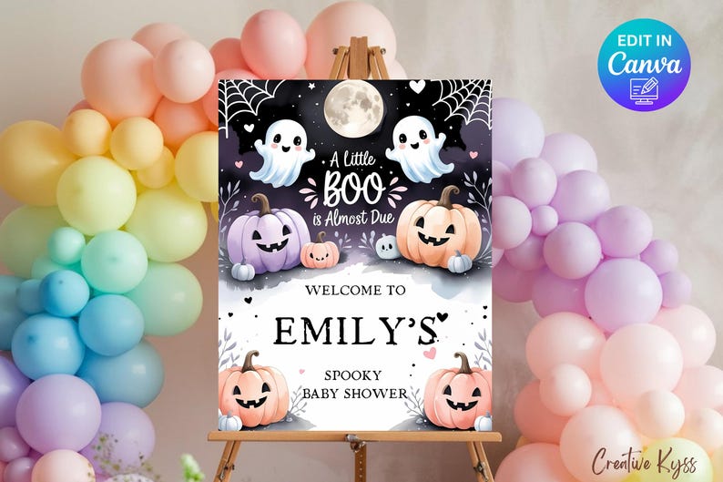 A Little Boo Baby Shower Welcome Sign Template, Halloween Baby Shower ...
