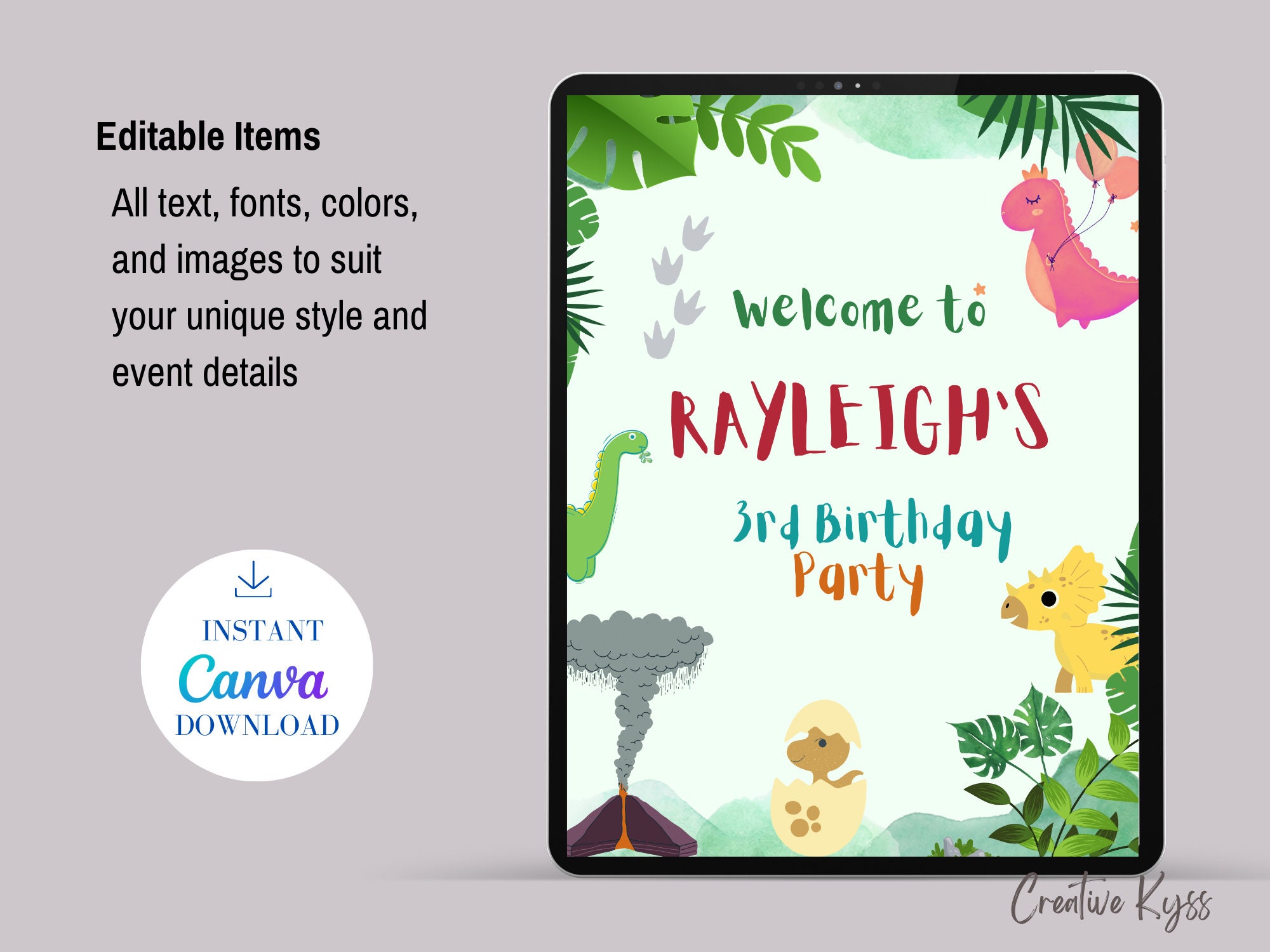 Dinosaur Theme Birthday Welcome Sign Template Dinosaur Welcome Sign ...