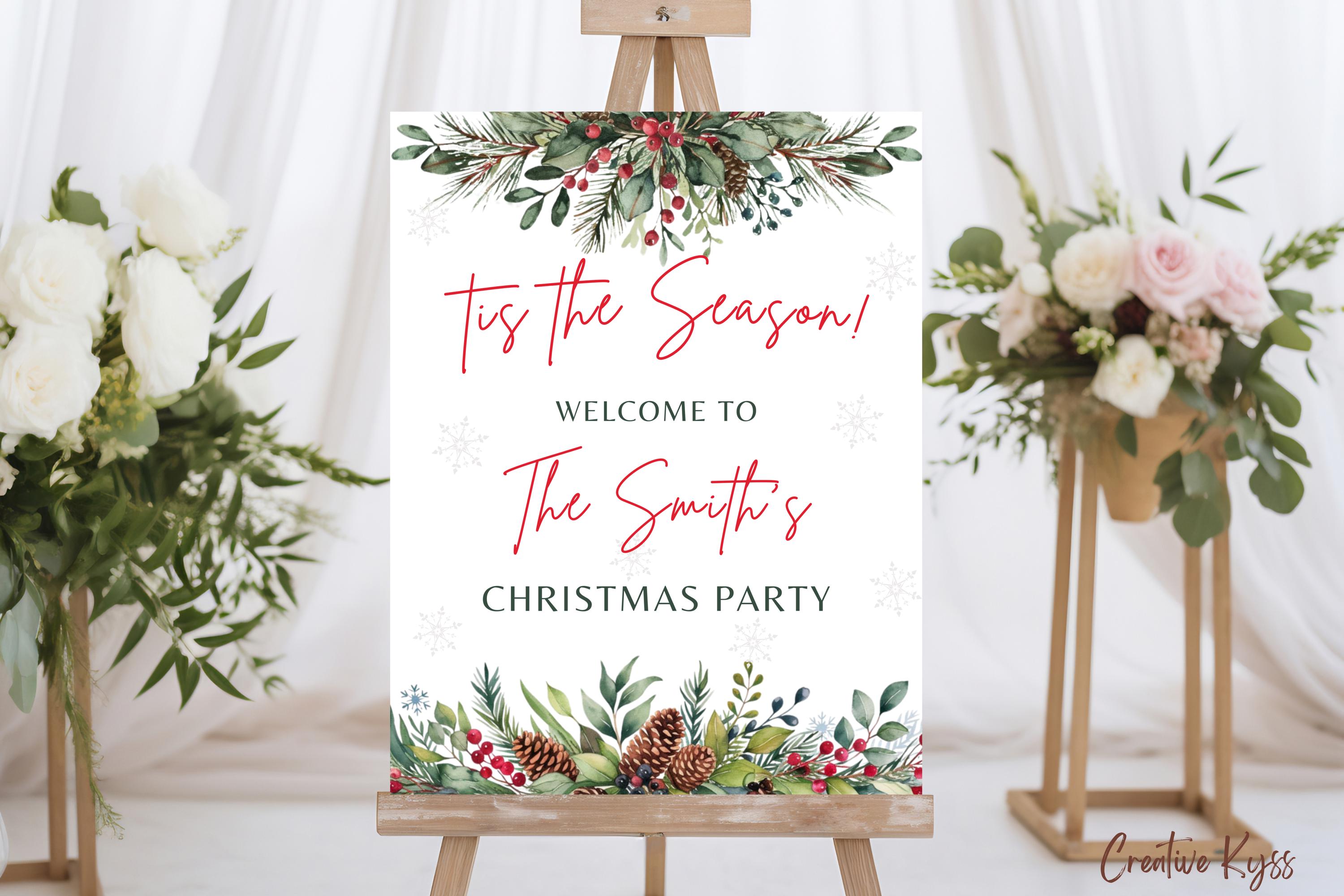Christmas Party Welcome Sign Template, Minimalist Holiday Party Welcome ...