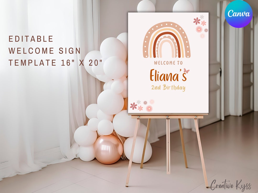 Boho Rainbow Birthday Welcome Sign Template | Minimalist Rainbow ...