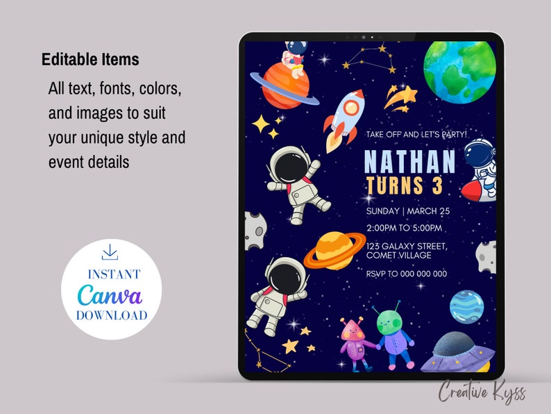 Outer Space Birthday Mobile Invitation Template | Astronaut and Planets ...