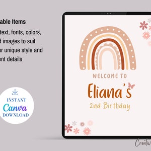 Boho Rainbow Birthday Welcome Sign Template | Minimalist Rainbow ...