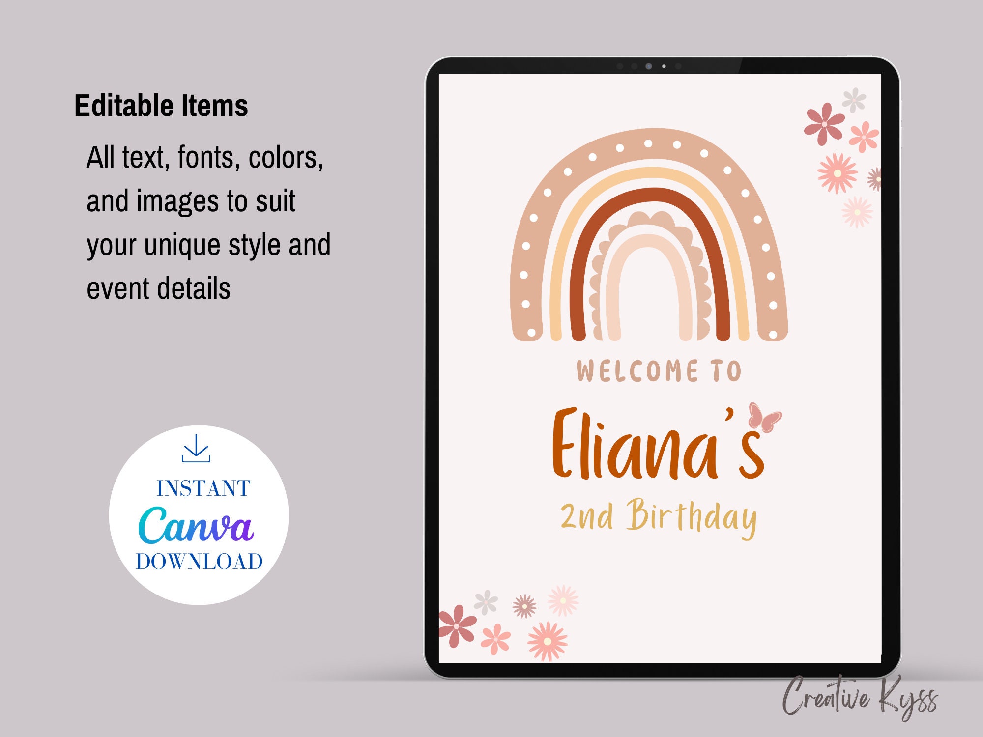 Boho Rainbow Birthday Welcome Sign Template | Minimalist Rainbow ...