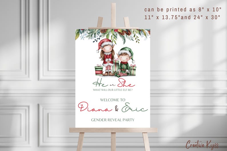 Christmas Gender Reveal Welcome Sign Template, Christmas Elf Gender ...