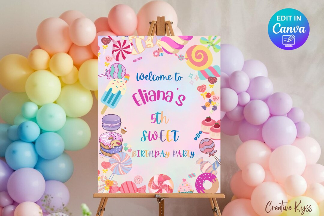 Editable Sweet Candy Land Welcome Sign, Sweets Welcome Sign Template ...