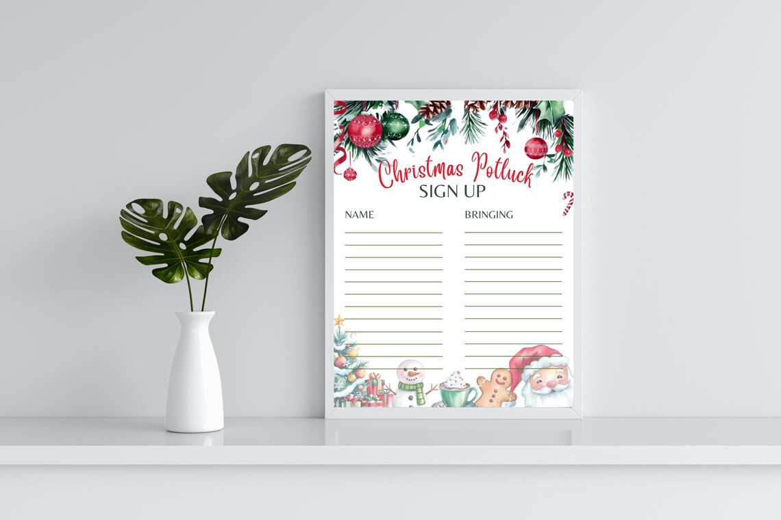 Christmas Potluck Sign up Sheet Template, Printable Christmas Potluck ...
