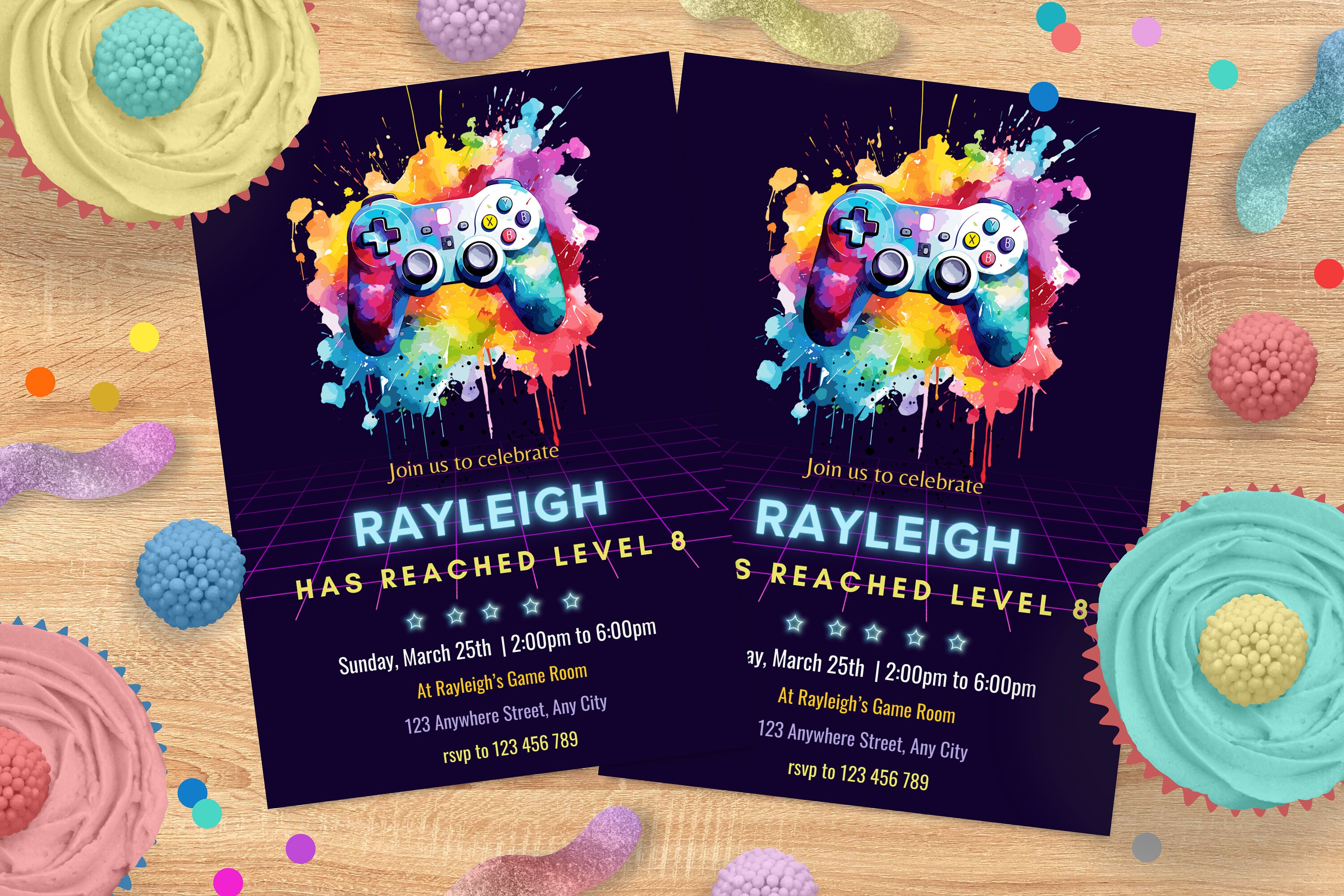 Video Game Birthday Invitation Template, Video Game Invitation, Neon ...