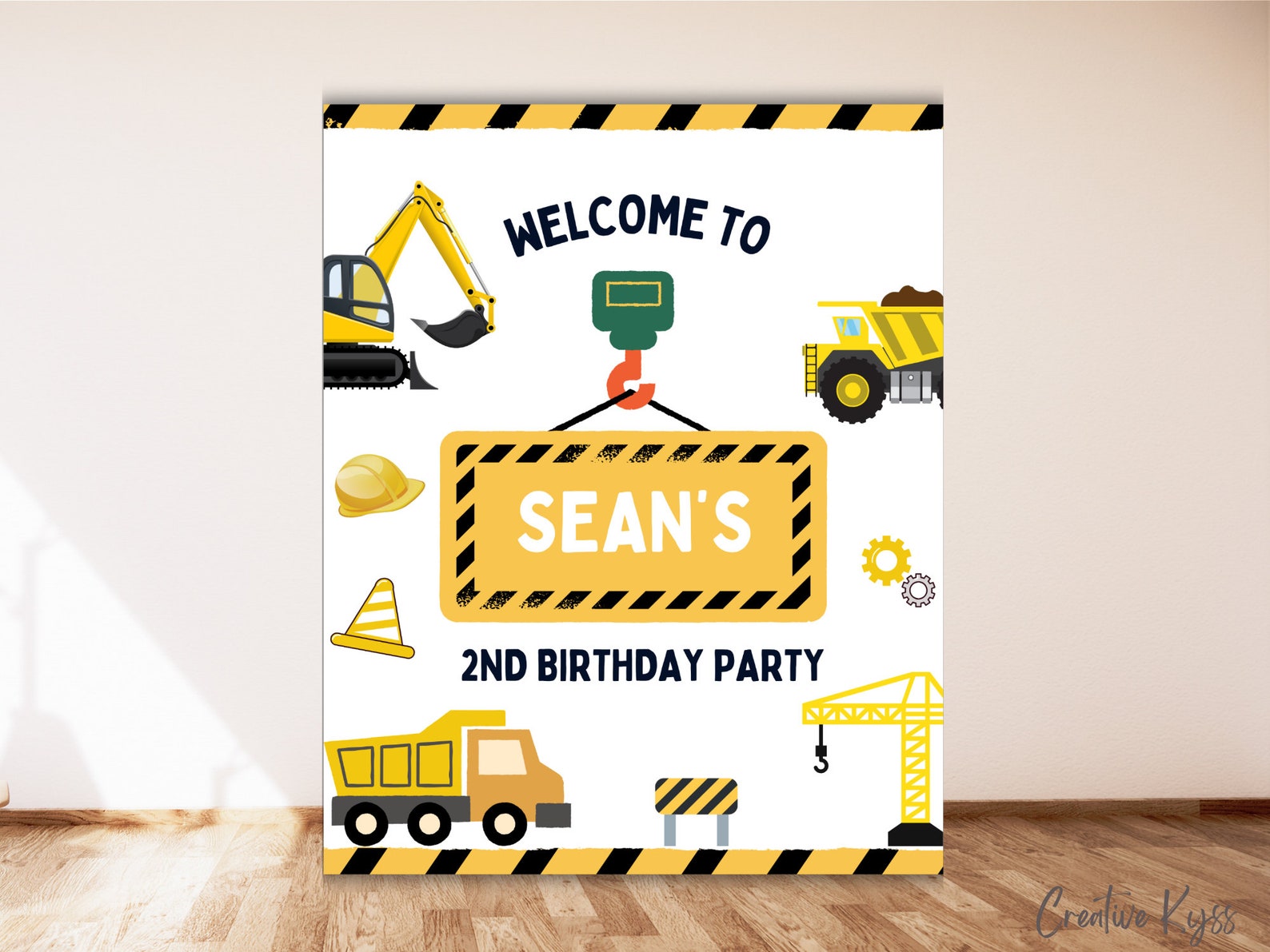 Construction Party Welcome Sign Template, Construction Vehicles ...