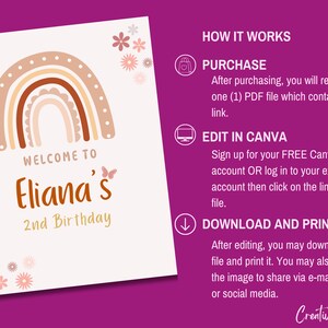 Boho Rainbow Birthday Welcome Sign Template | Minimalist Rainbow ...