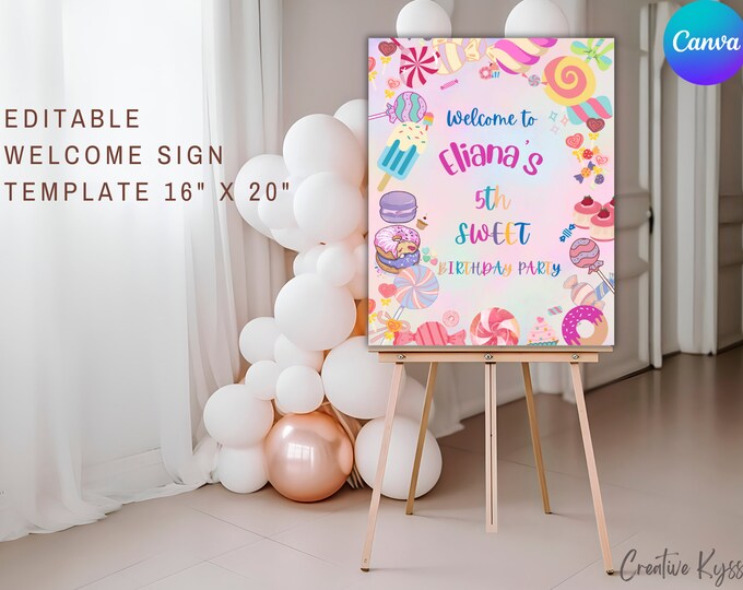 Editable Sweet Candy Land Welcome Sign, Sweets Welcome Sign Template ...