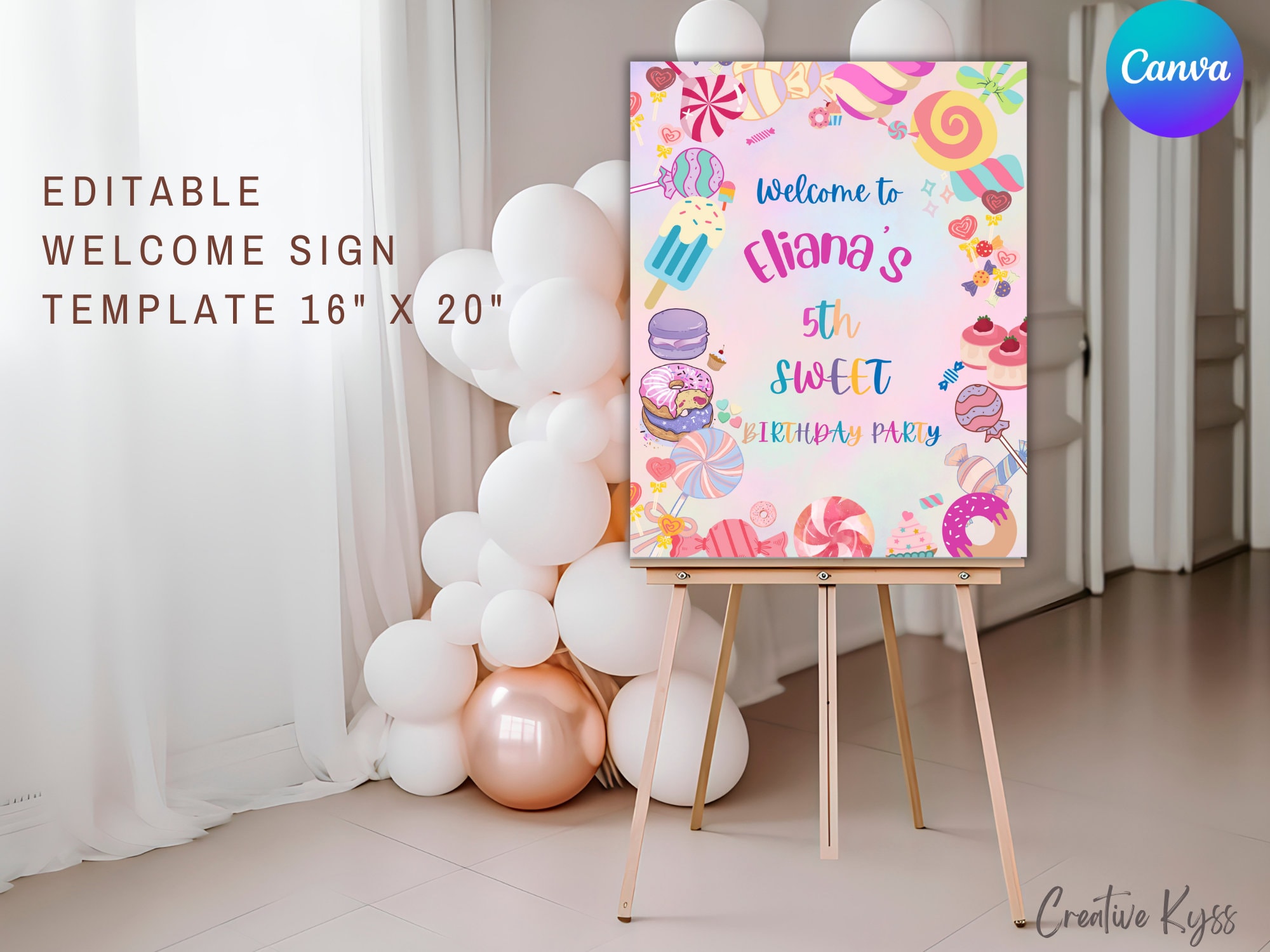 Editable Sweet Candy Land Welcome Sign, Sweets Welcome Sign Template ...