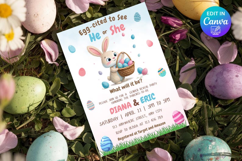 Easter Gender Reveal Invitation Template, Easter Egg Gender Reveal ...