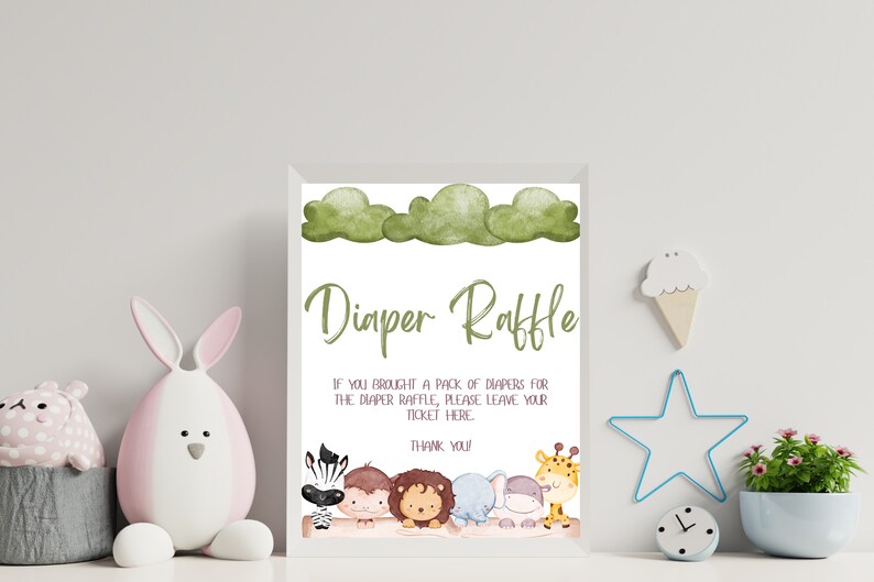 Safari Diaper Raffle Sign & Ticket: Wild Animals Baby Shower (editable ...